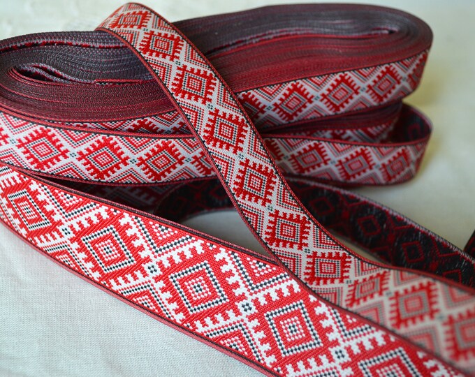 Jacquard Ribbon Trim, Black, Red Embroidery Trim by the Yard, Ukrainian ...