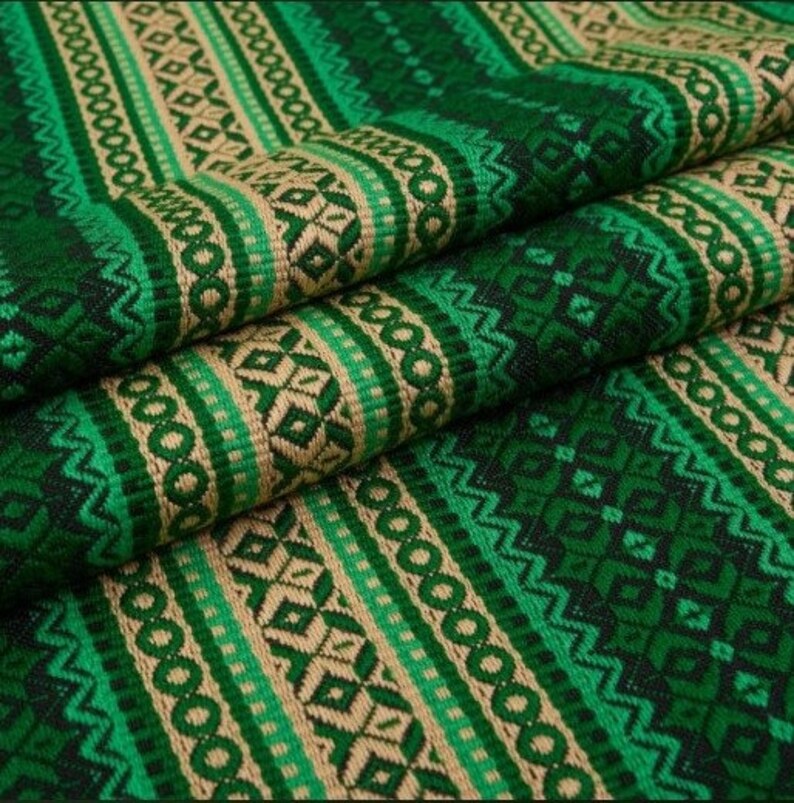 Ukrainian dark green fabric Ethnic folkloric striped jacquard | Etsy