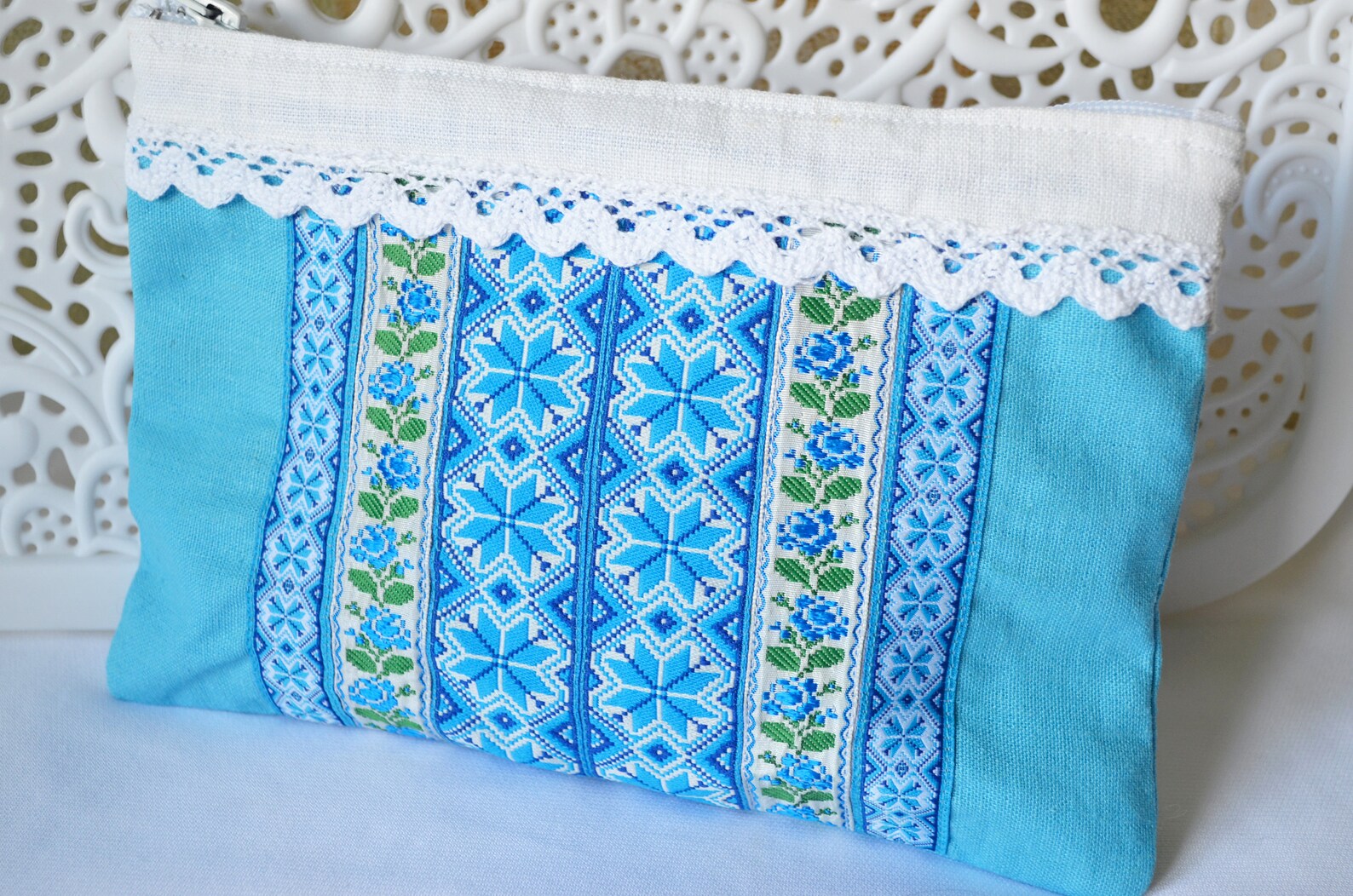 Jacquard ribbon trim Blue white embroidery trim Ukrainian | Etsy