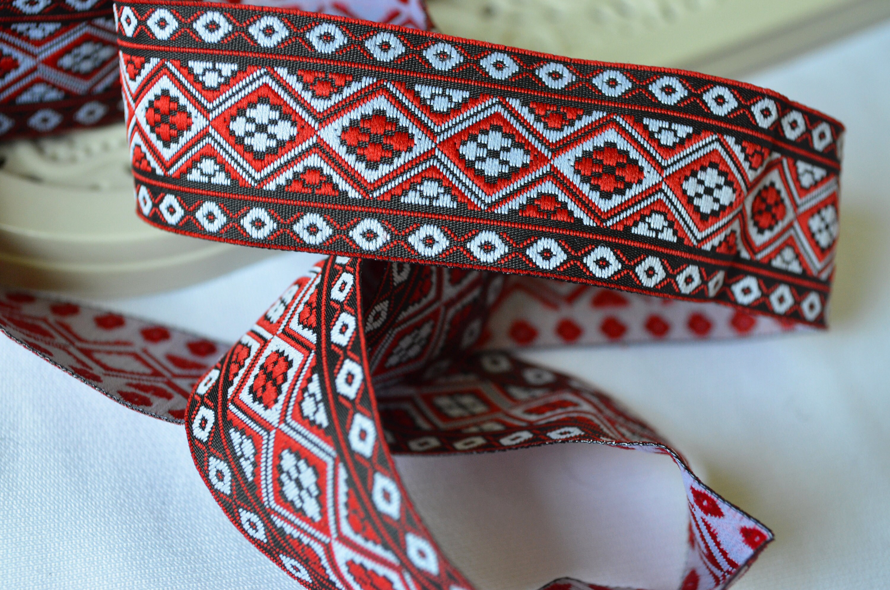 Jacquard Ribbon Trim Black Red Embroidery Trim by the Yard Ukrainian ...