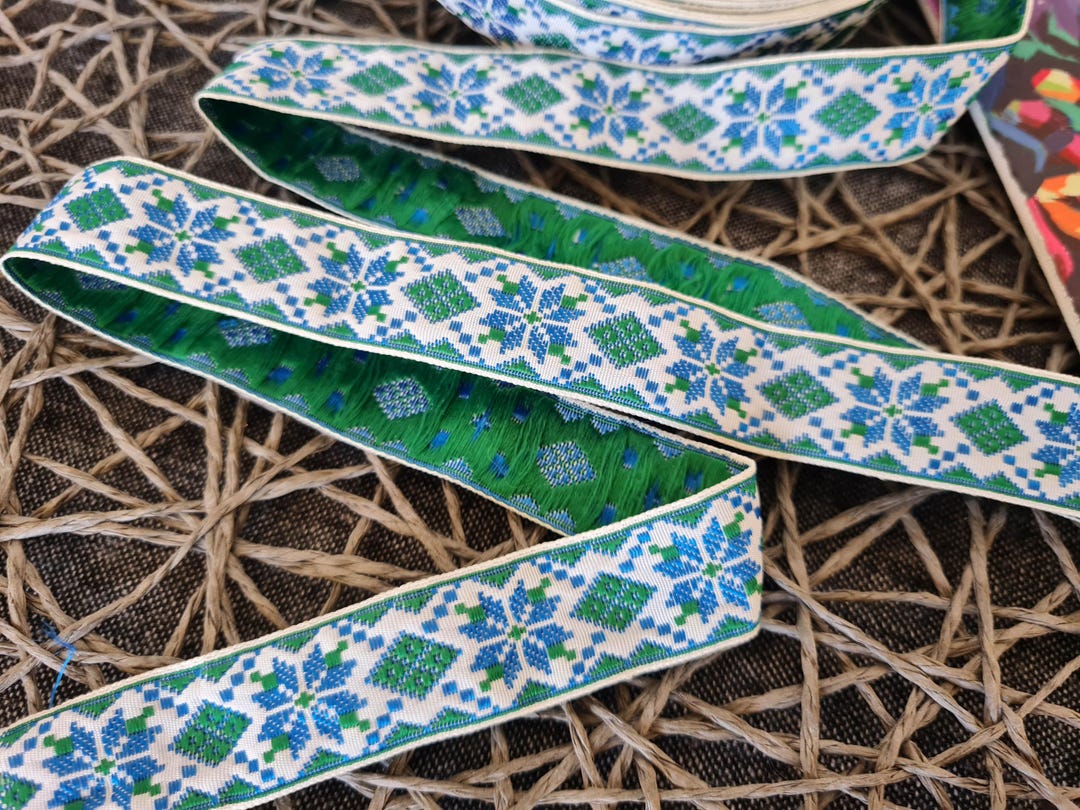 Jacquard Ribbon Trim White Blue Green Embroidery Trim by the Yard ...