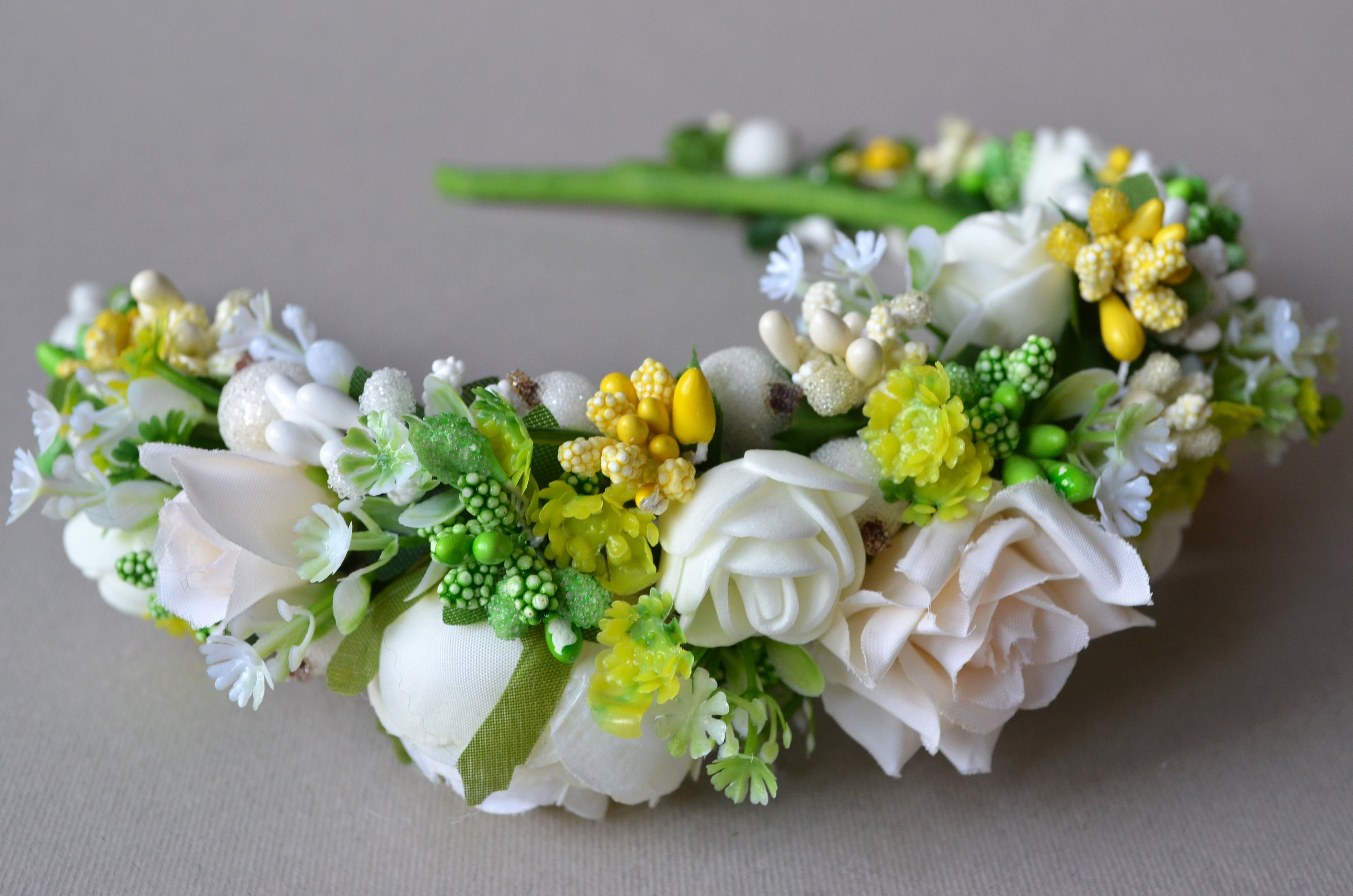 White yellow flowers headband Folk head crown for woman girl | Etsy