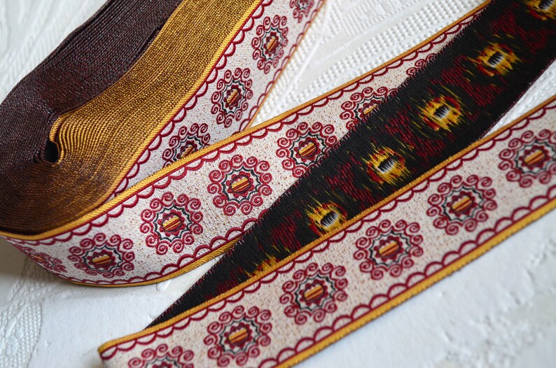 Ukrainian Ethnic Ribbon Red White Gold Flowers Trim Floral Woven Border ...