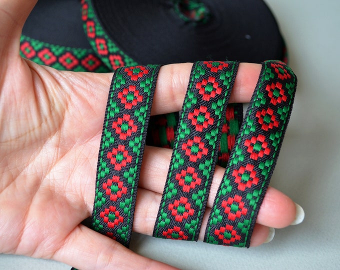 Red Ethnic Trim Jacquard Ribbon Trim Woven Border Embroidery Trim by ...
