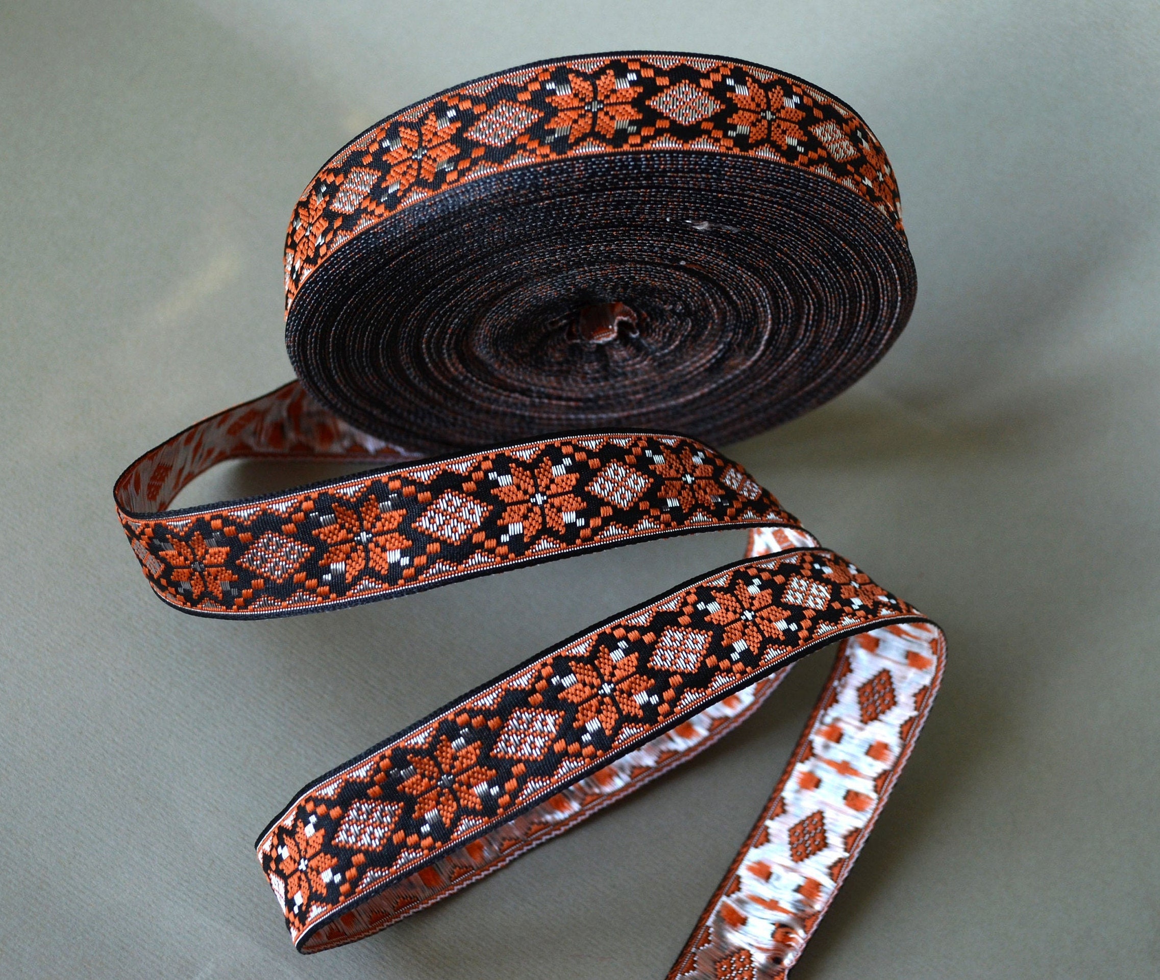 Jacquard Ribbon Trim Black Orange Brown White Gray Embroidery Trim by ...