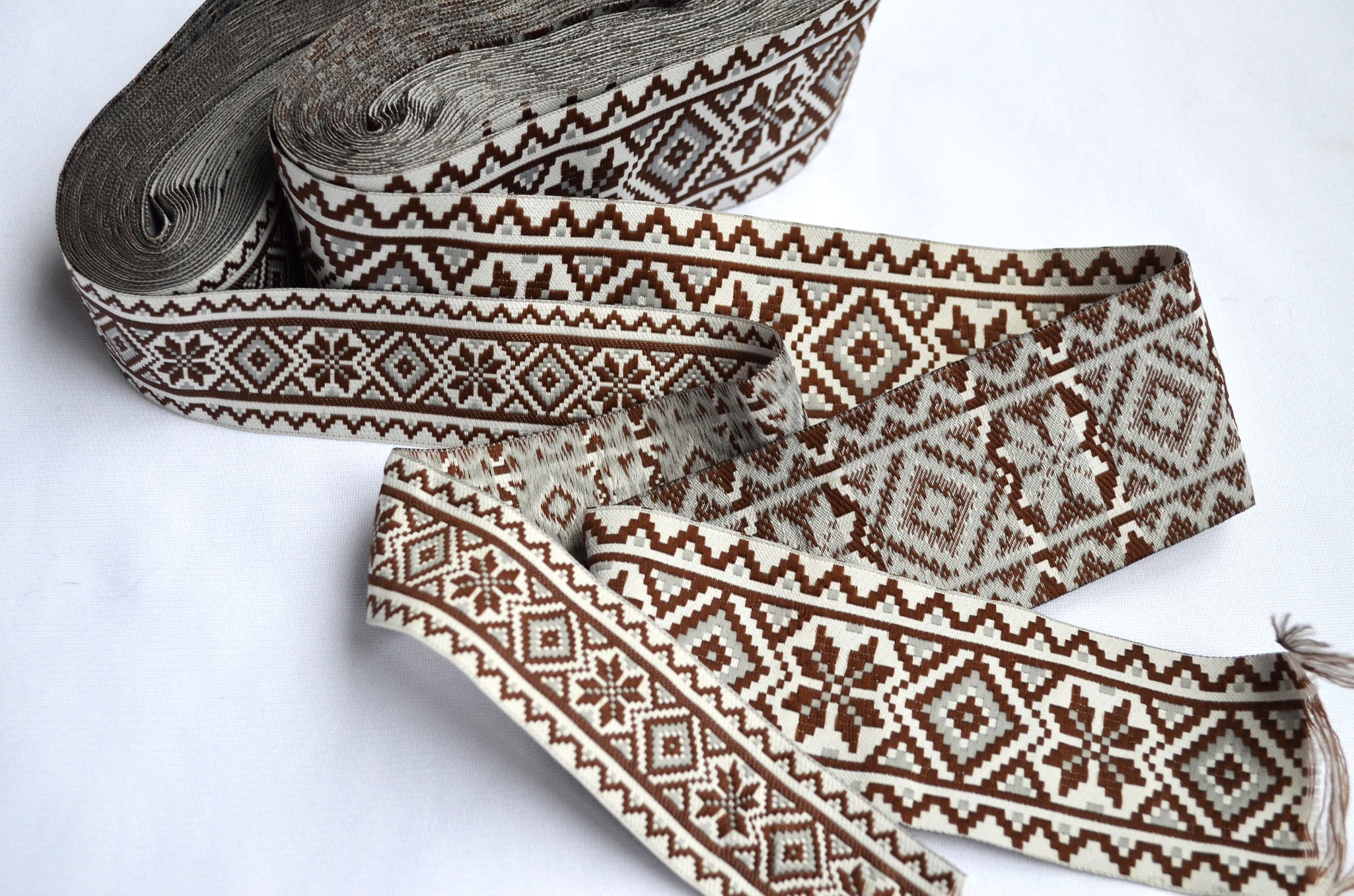 Brown Ethnic Ribbon Trim 5 Cm 2 Inches Ukrainian Design Gray | Etsy