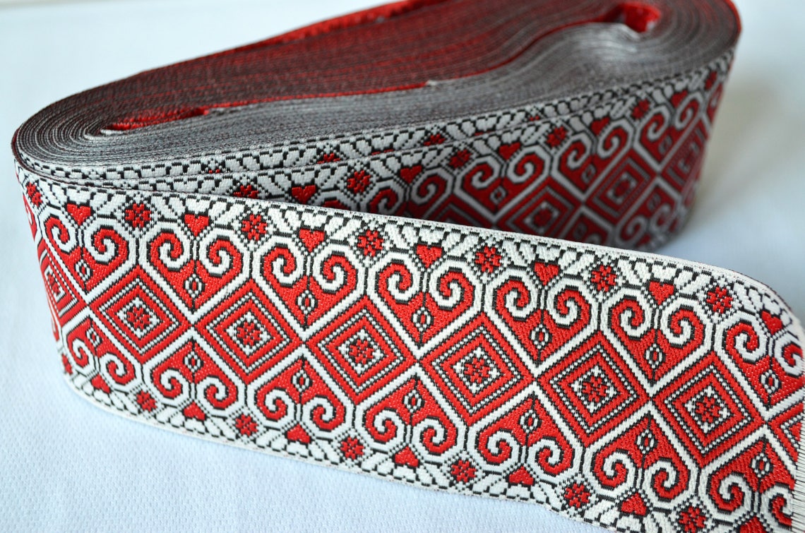 Red ethnic trim Jacquard ribbon trim Woven border Embroidery | Etsy