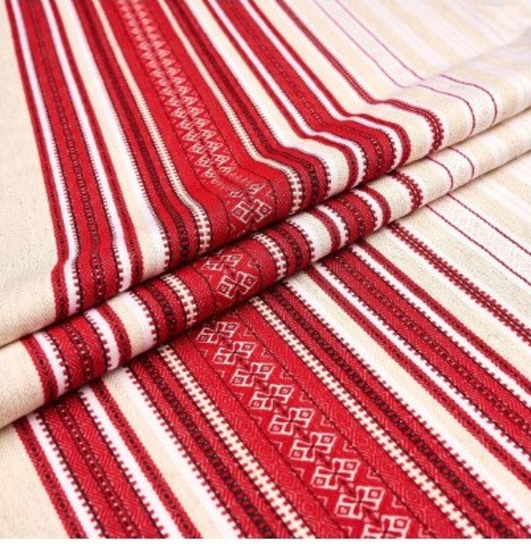 White Red Ukrainian Ethnic Fabric Folkloric Style Boho Home Decor ...