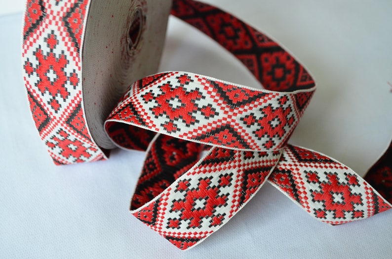 Red ribbon trim Embroidery trim by the yard Ukrainian | Etsy