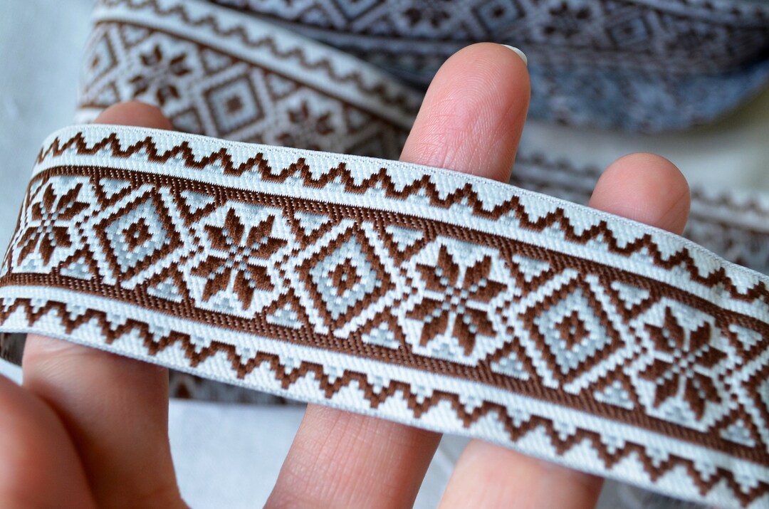 Brown Ethnic Ribbon Trim, Ukrainian Design, Gray, Brown, White ...
