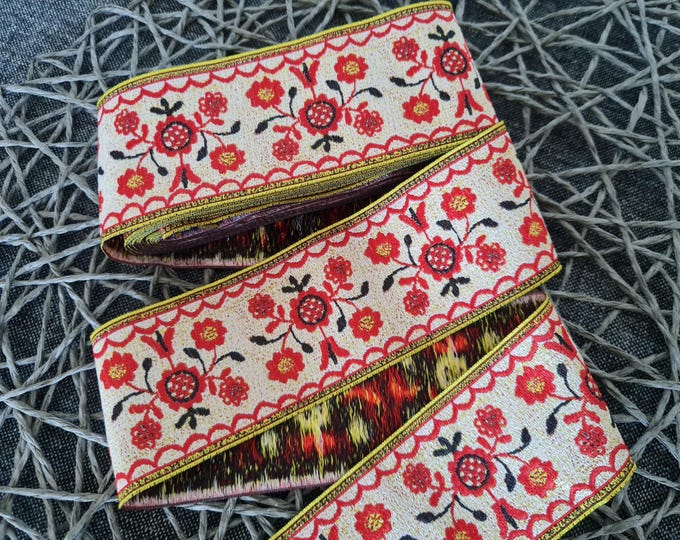 Ukrainian Ethnic Ribbon Red White Gold Flowers Trim Woven Border ...