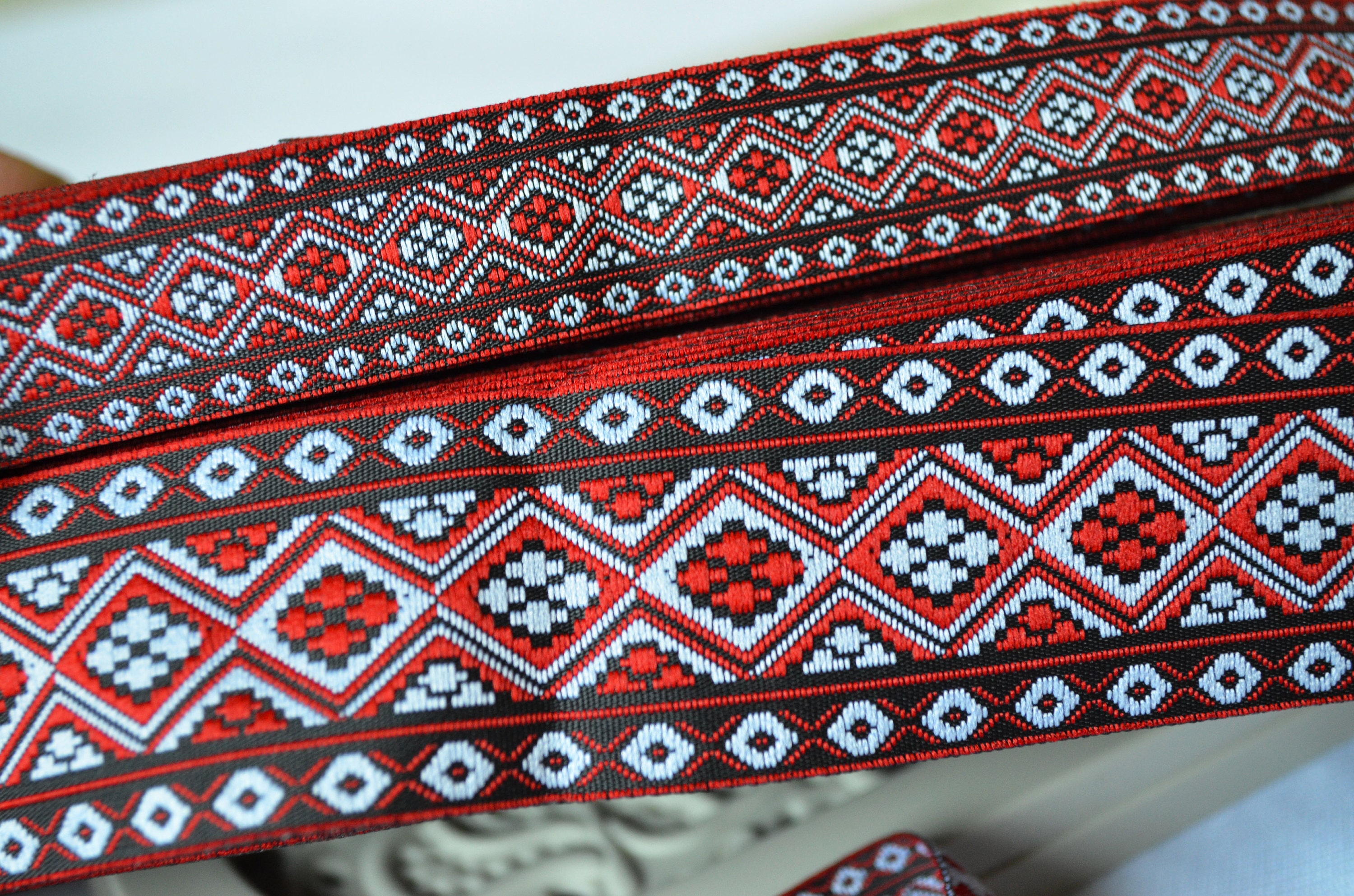 Jacquard Ribbon Trim Black Red Embroidery Trim by the Yard Ukrainian ...