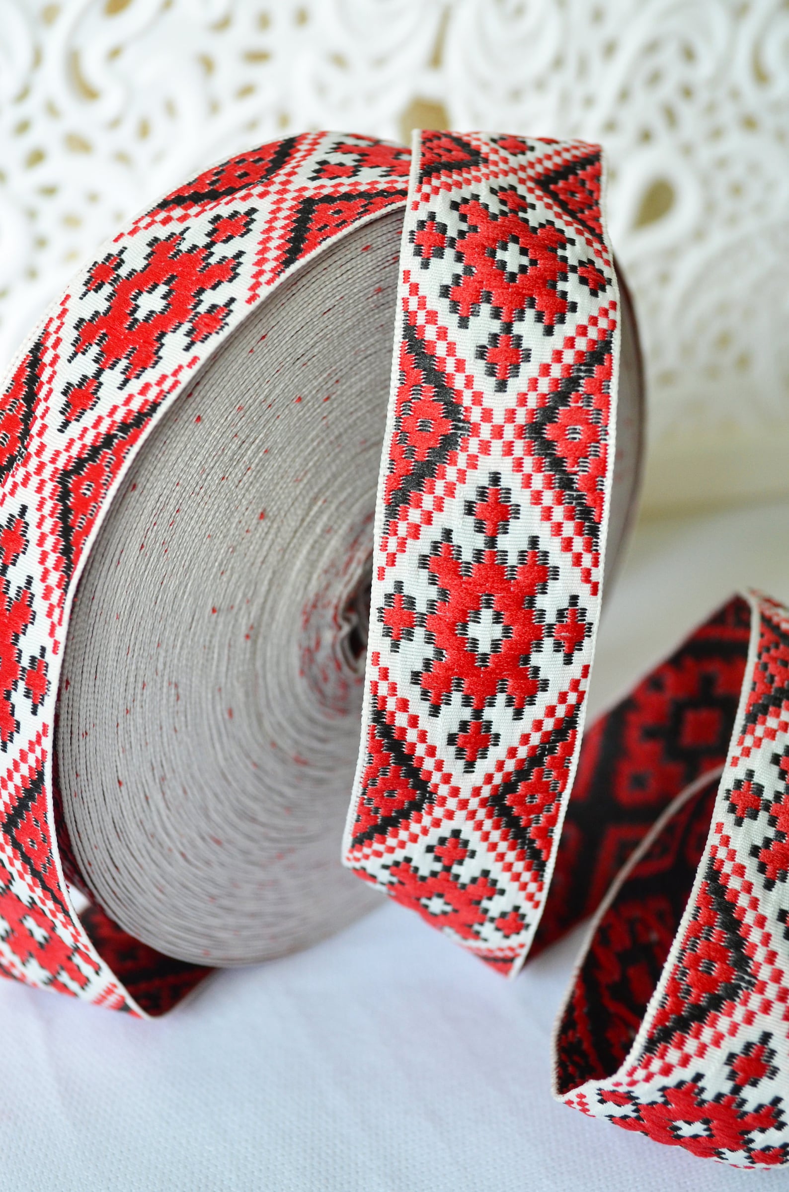 Red ribbon trim Embroidery trim by the yard Ukrainian | Etsy