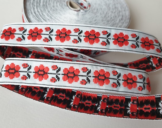 Red Ethnic Trim Jacquard Ribbon Trim Woven Border Embroidery Trim by ...