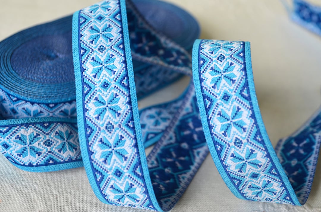 Jacquard Ribbon Trim, Light Blue, White Embroidery Trim, Ukrainian ...