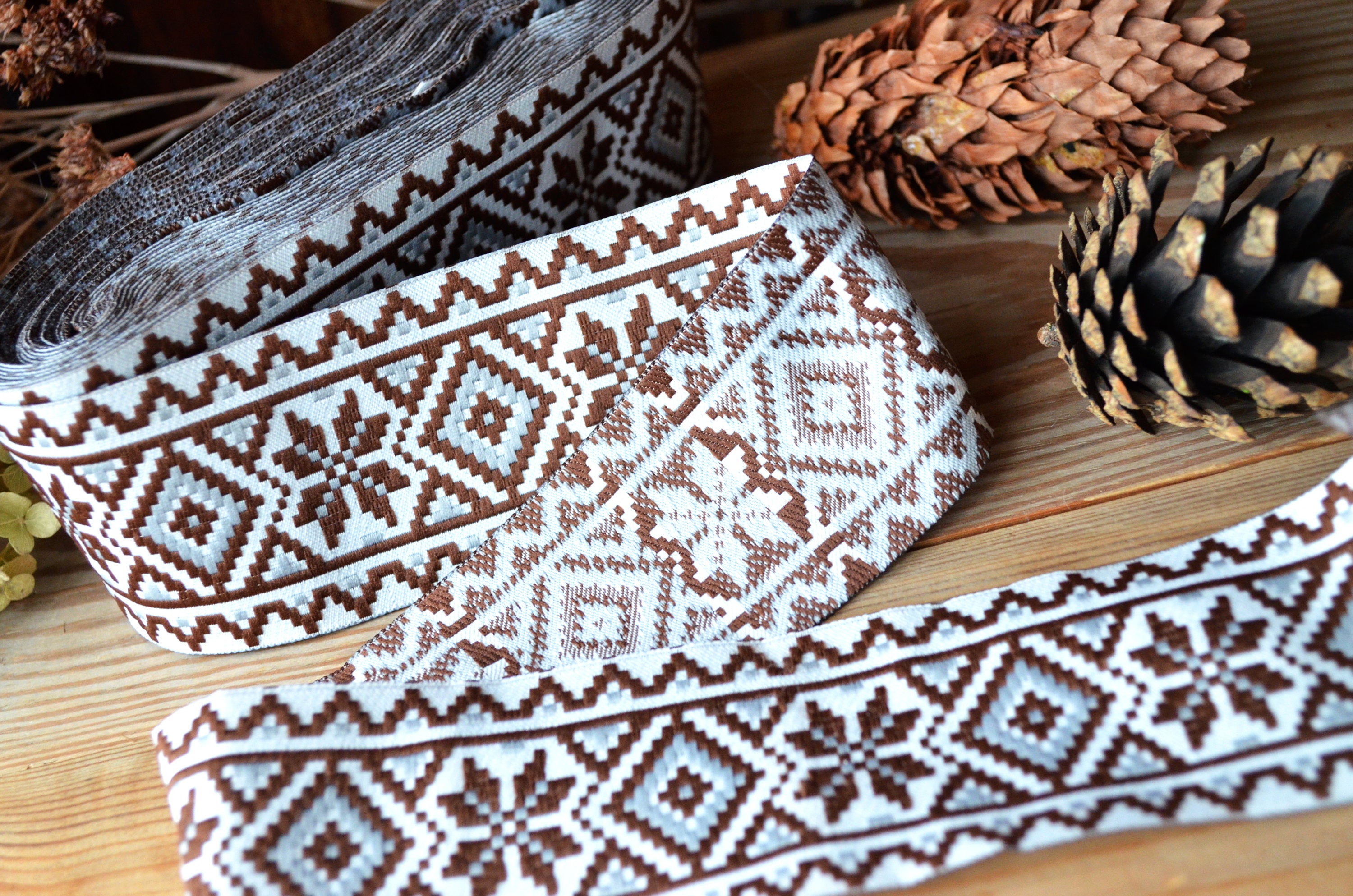Brown Ethnic Ribbon Trim 5 Cm 2 Inches Ukrainian Design Gray | Etsy