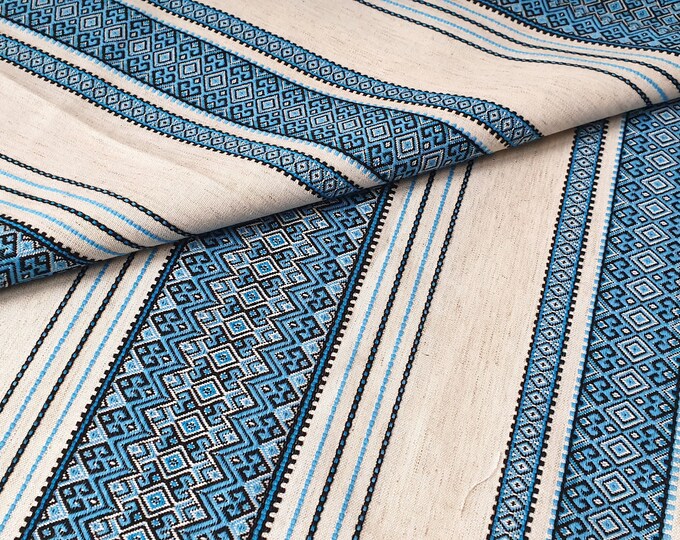 Ukrainian Ethnic Fabric Natural White Blue Folkloric Style Boho Home ...