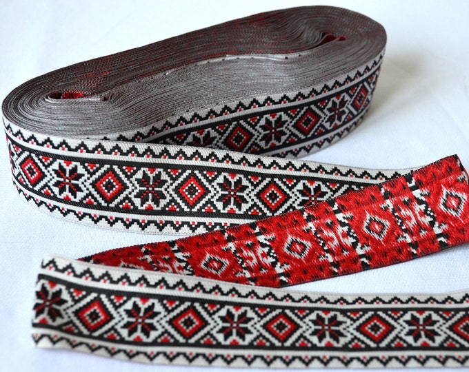 Jacquard Ribbon Trim, Red, White, Black Embroidery Trim, Ukrainian ...