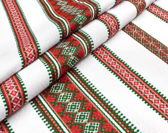Ukrainian Dark Red Fabric Ethnic Folkloric Striped Jacquard Boho Home ...