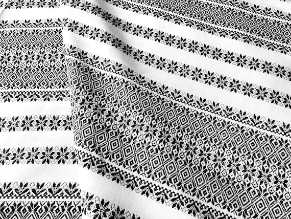 Ukrainian Ethnic Fabric Natural White Gray Black Folkloric | Etsy