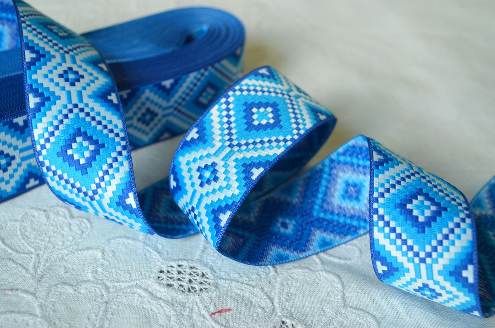 Jacquard Ribbon Trim Blue White Embroidery Trim Ukrainian Design ...