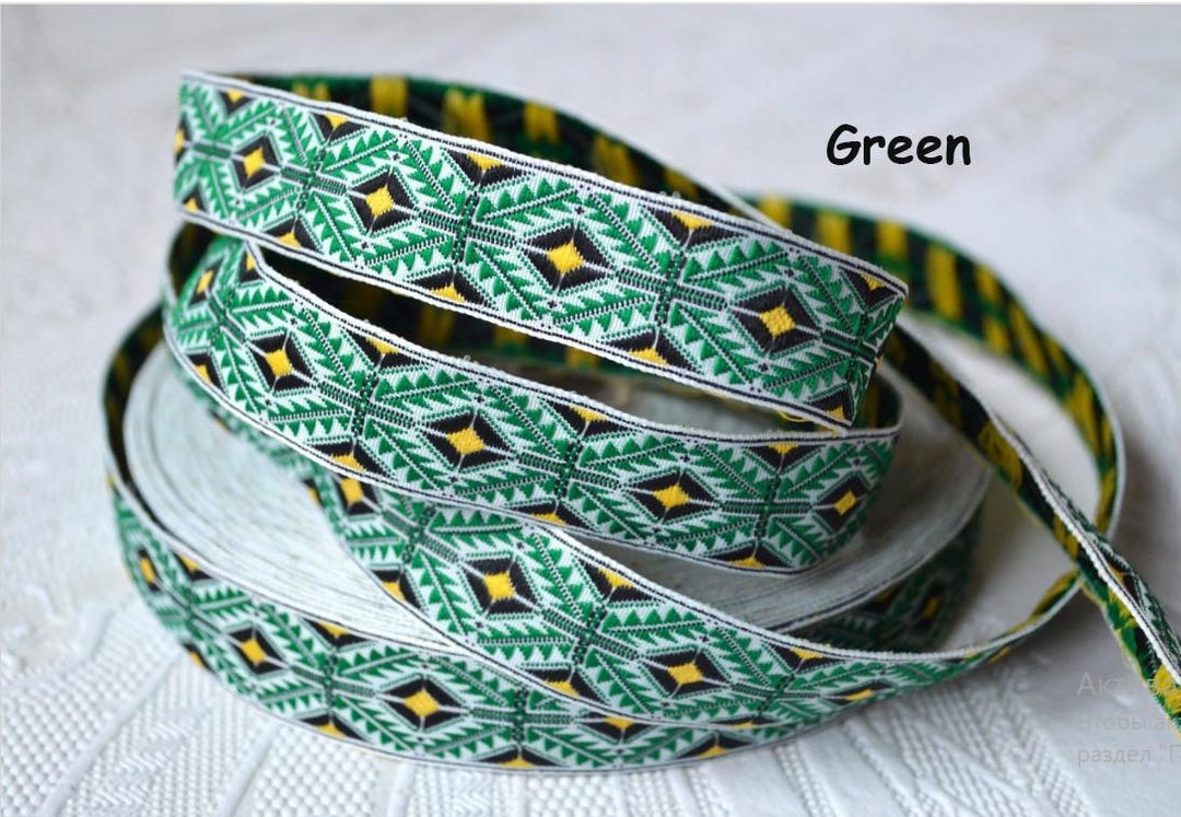 Jacquard Ribbon Trim Green Blue Black Yellow Embroidery Trim by the ...