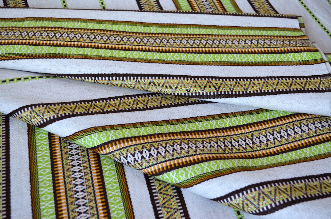 Ukrainian Ethnic Fabric Natural White Olive Brown Folkloric Style Boho ...