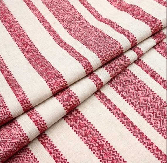 Ukrainian ethnic fabric Natural white red folkloric style Boho | Etsy