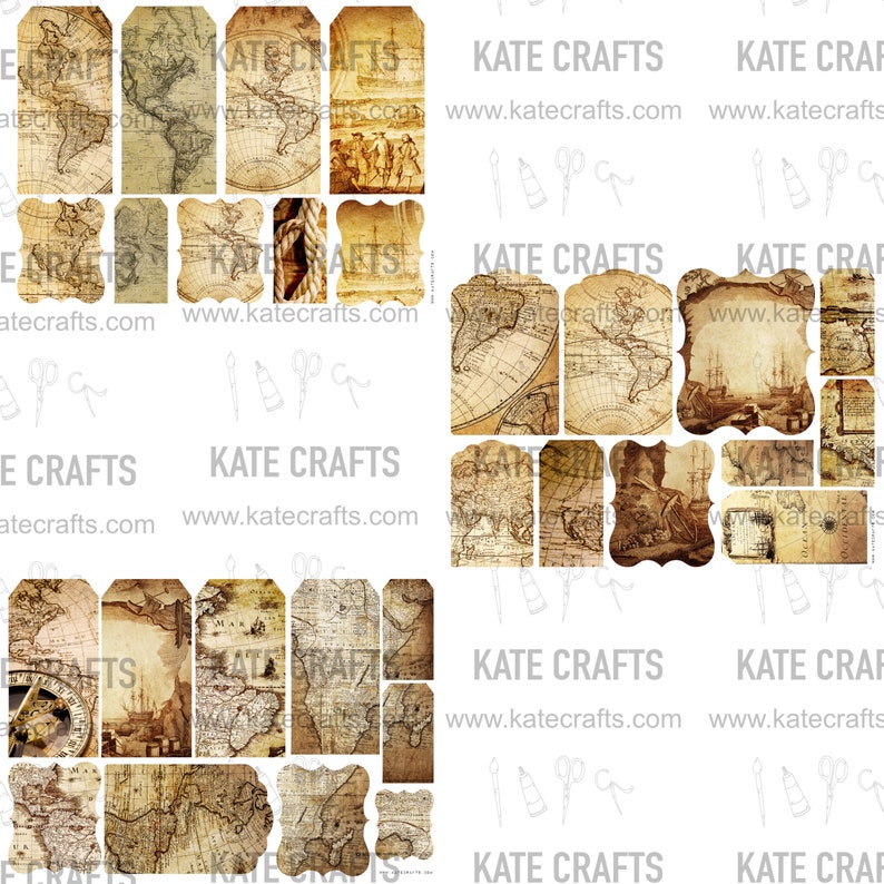 VINTAGE Map TAGS, Digital JUNK Journal Printable, Journal Ephemera ...