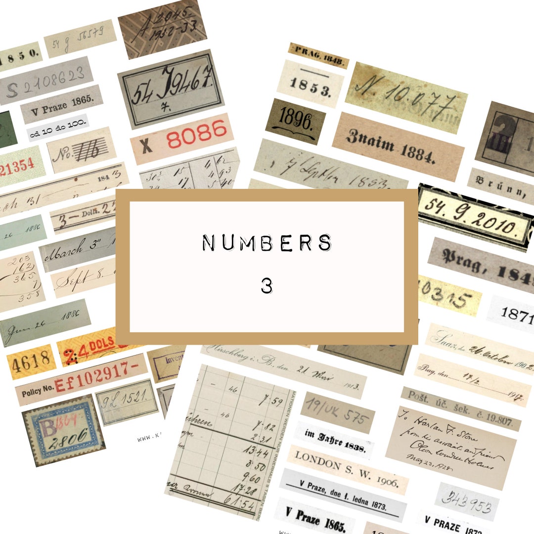 VINTAGE NUMBERS 3, Digital Printable, Journal Ephemera, Junk Journal ...