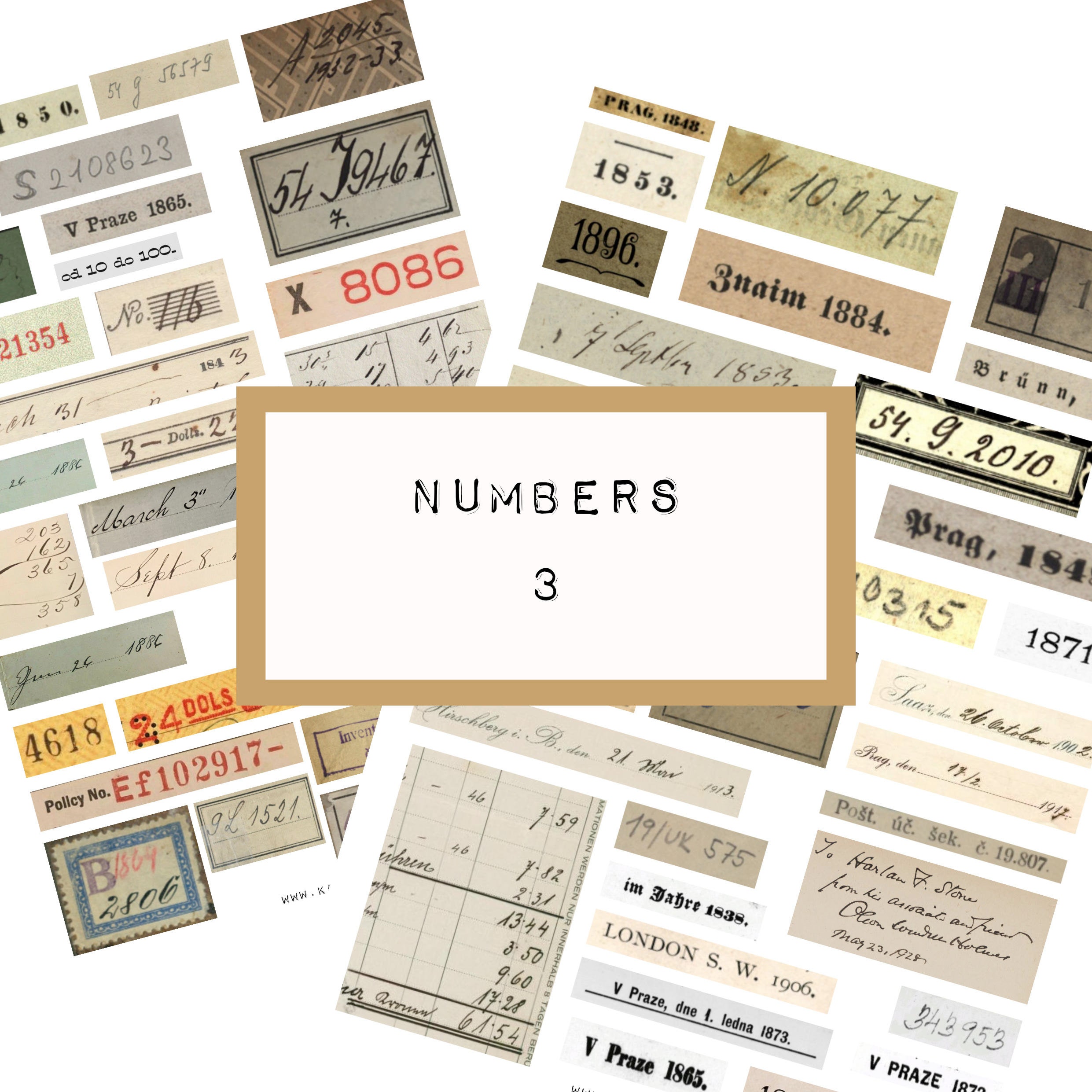 VINTAGE NUMBERS 3, Digital Printable, Journal Ephemera, Junk Journal ...