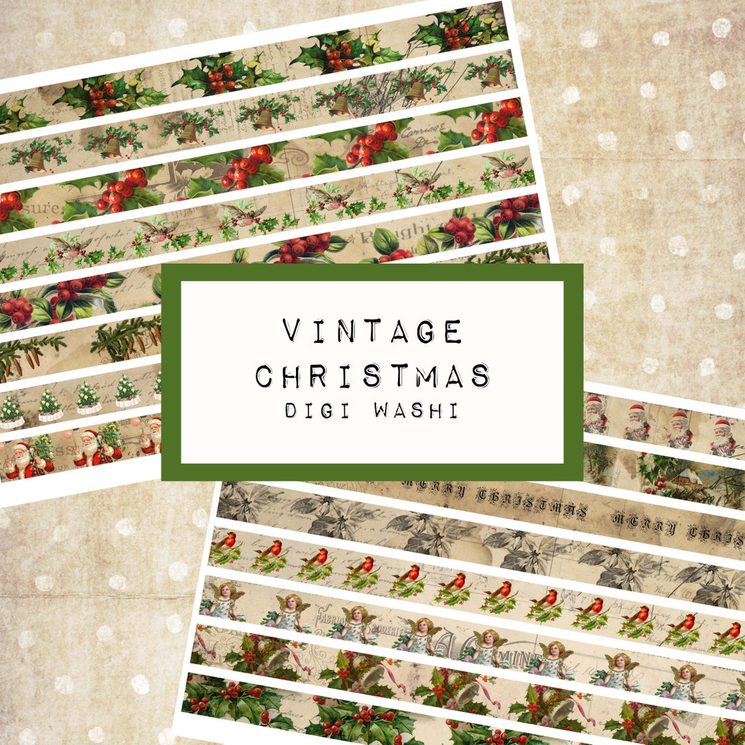 VINTAGE CHRISTMAS Digi WASHI, Digital Junk Journal Printable, Journal ...