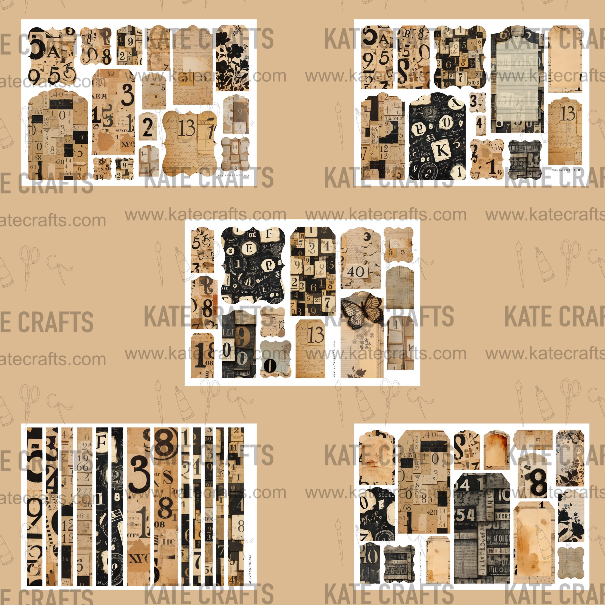 GRUNGY NUMBERS Ephemera 10 Pages Digital JUNK Journal Printable ...