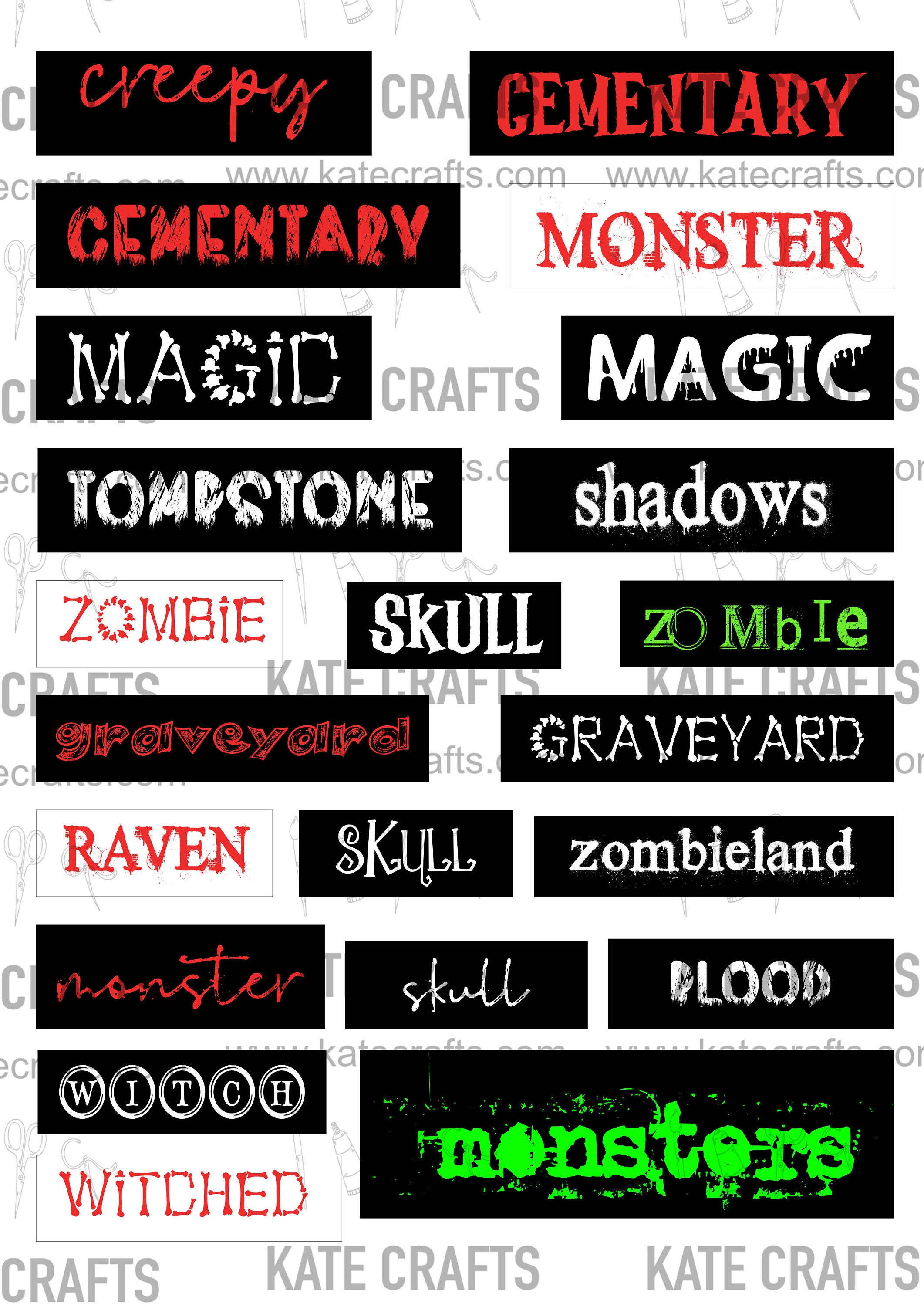 BIG SPOOKY Halloween Words , Digital JUNK Journal Printable, Journal ...