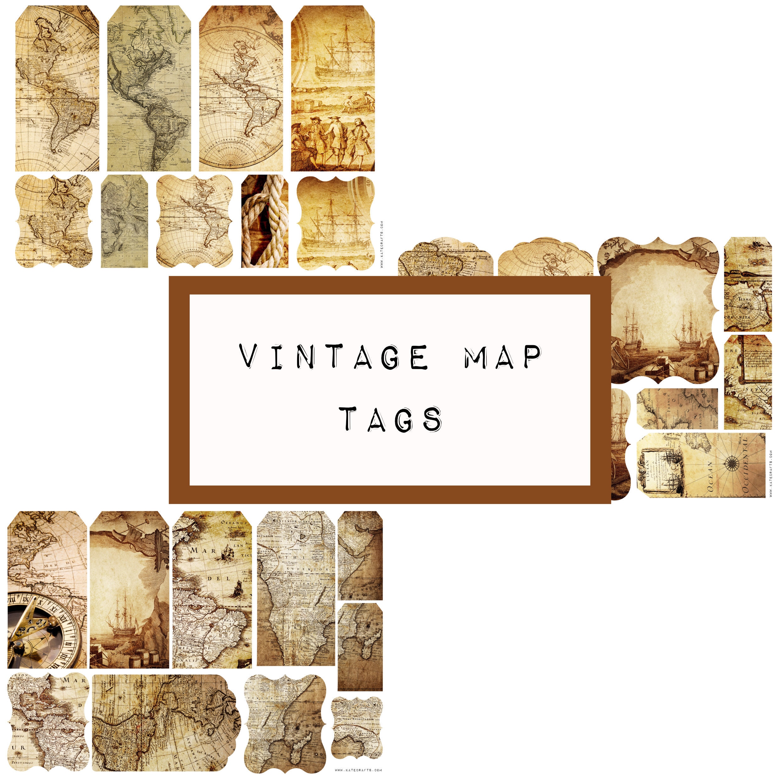 VINTAGE Map TAGS, Digital JUNK Journal Printable, Journal Ephemera ...