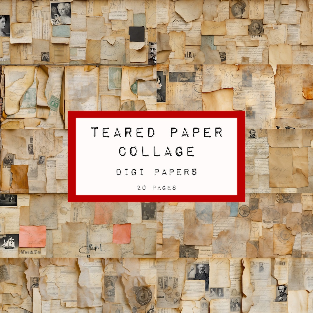 TEARED Paper COLLAGE Pages , 20 JPG Digital Junk Journal Printable ...