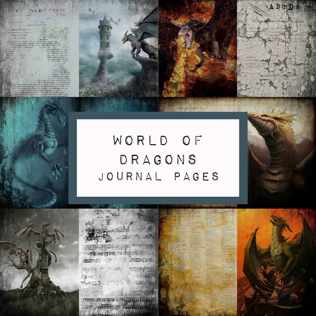 WORLD of DRAGONS Journal Pages, Digital JUNK Journal Printable, Journal ...