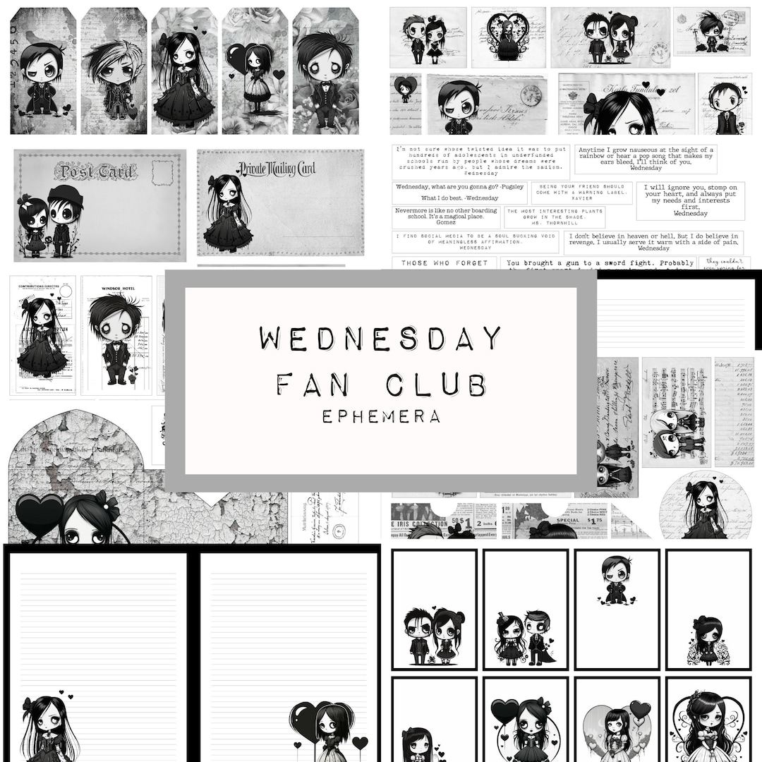 WEDNESDAY Fan Club, Ephemera, 10 Pages, Digital Download, Junk Journal ...