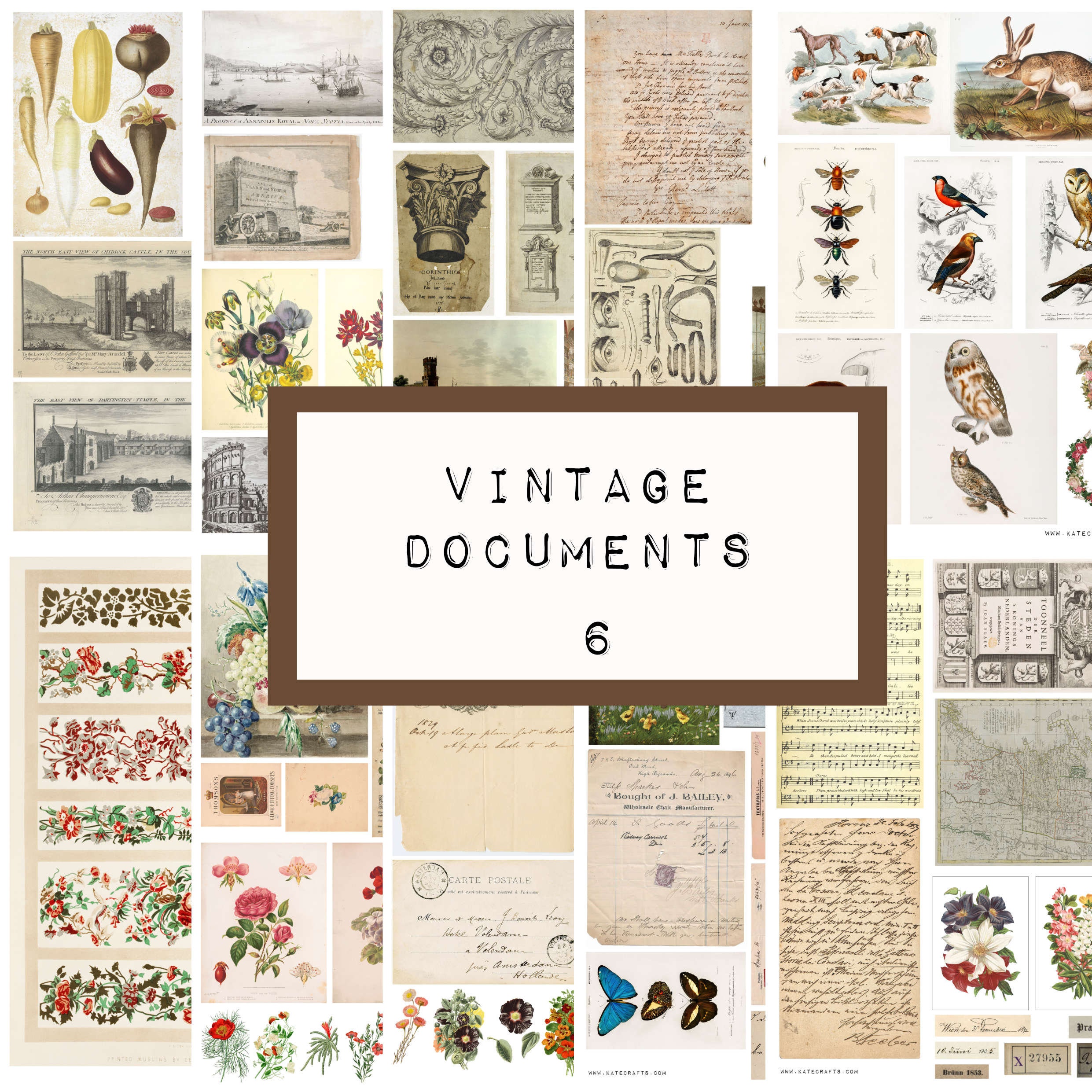 VINTAGE DOCUMENTS 6, Digital Junk Journal Printable, Journal Ephemera ...