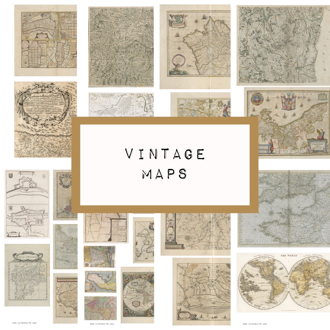 VINTAGE MAPS, 8 Pages, Digital JUNK Journal Printable, Journal Ephemera ...