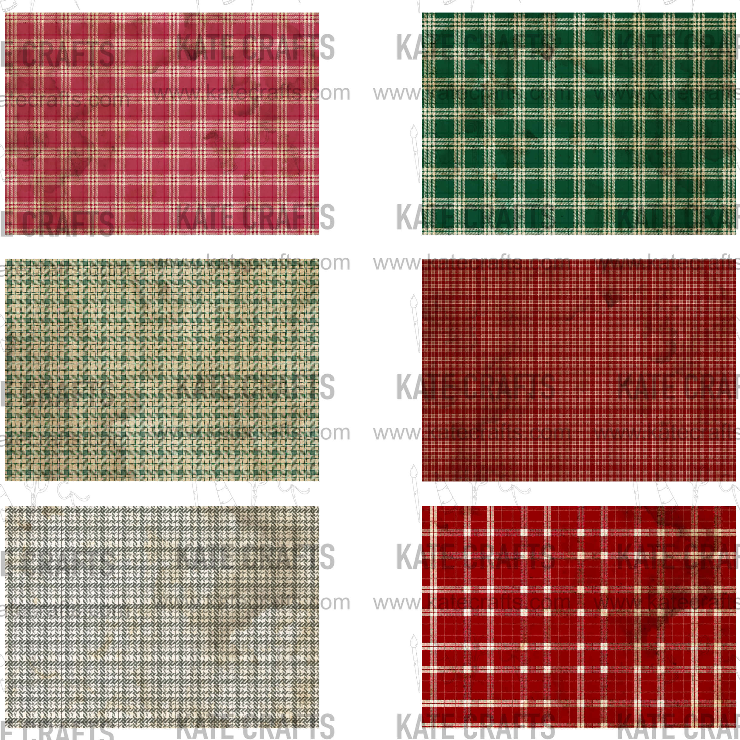 VINTAGE CHRISTMAS Plaid Digi Papers, 12 Pages, Junk Journal Printable ...