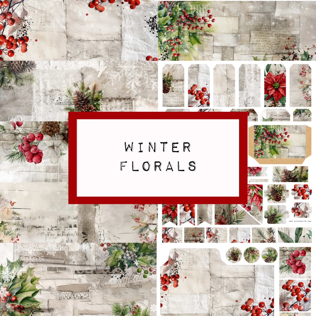 WINTER Florals Kit , 10 Pages, Digital Junk Journal Printable, Journal ...