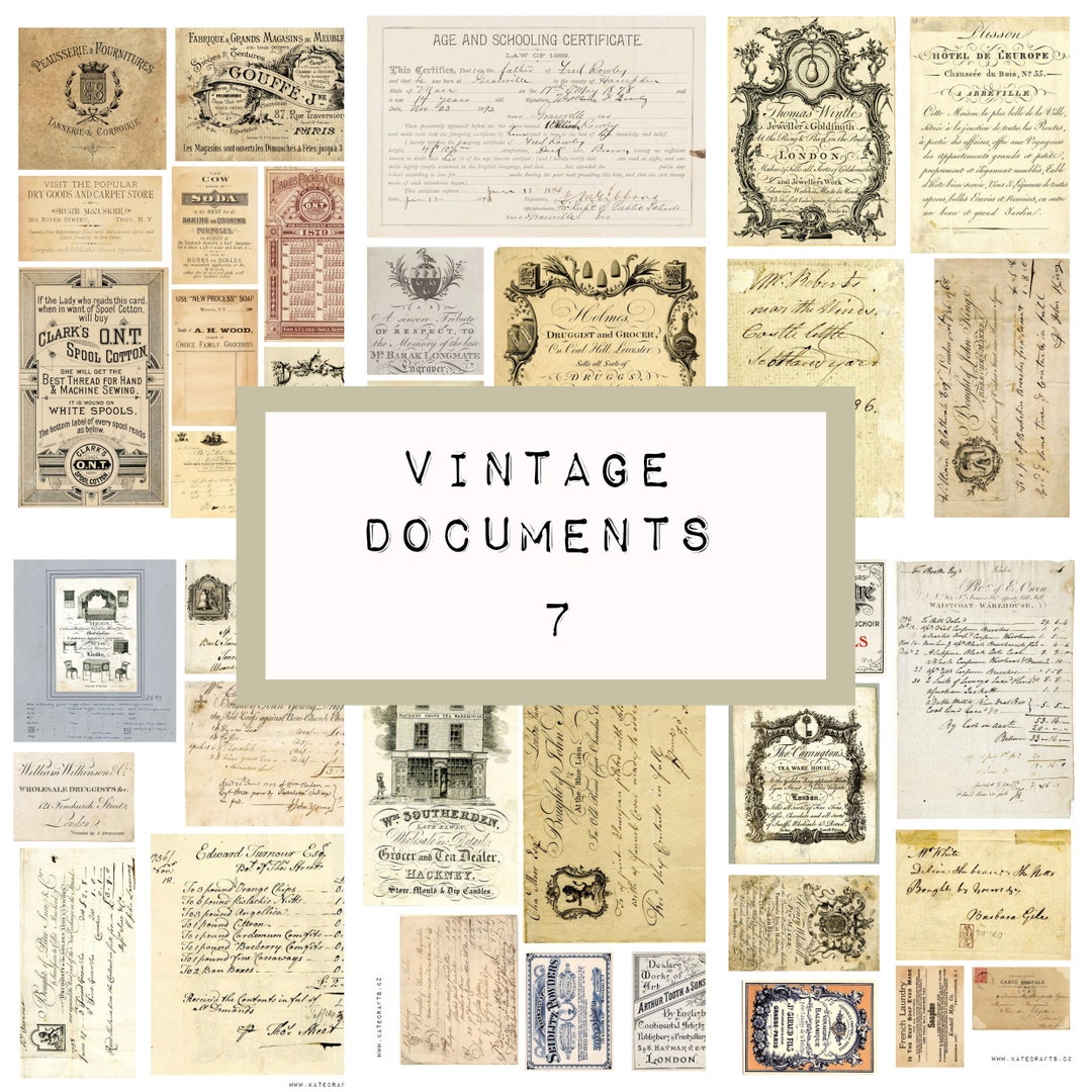 ORIGINAL Vintage DOCUMENTS Nr7, 6 Pages , Digital JUNK Journal ...