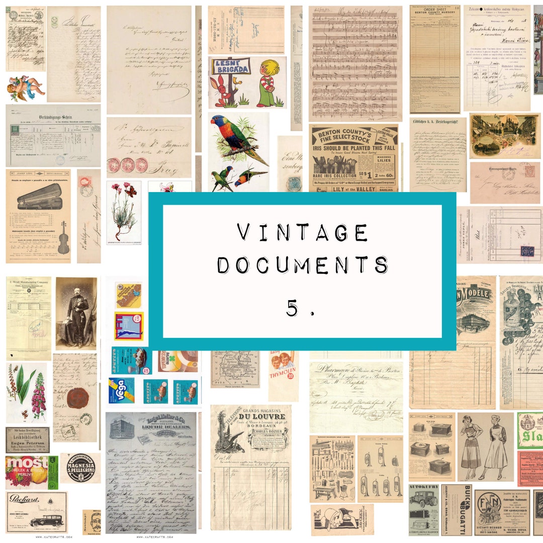 ORIGINAL Vintage DOCUMENTS Nr5, 10 Pages , Digital JUNK Journal ...