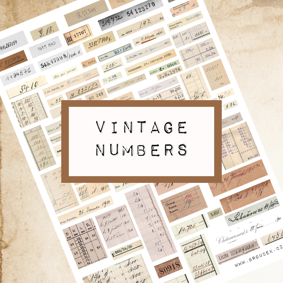 VINTAGE NUMBERS, Digital JUNK Journal Printable, Journal Ephemera, Junk ...
