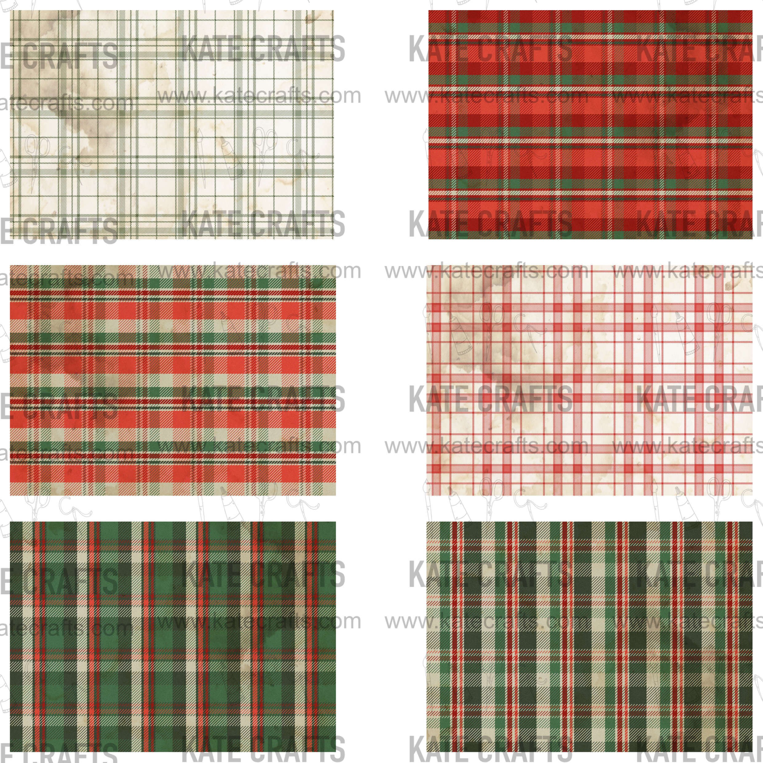 VINTAGE CHRISTMAS Plaid Digi Papers, 12 Pages, Junk Journal Printable ...