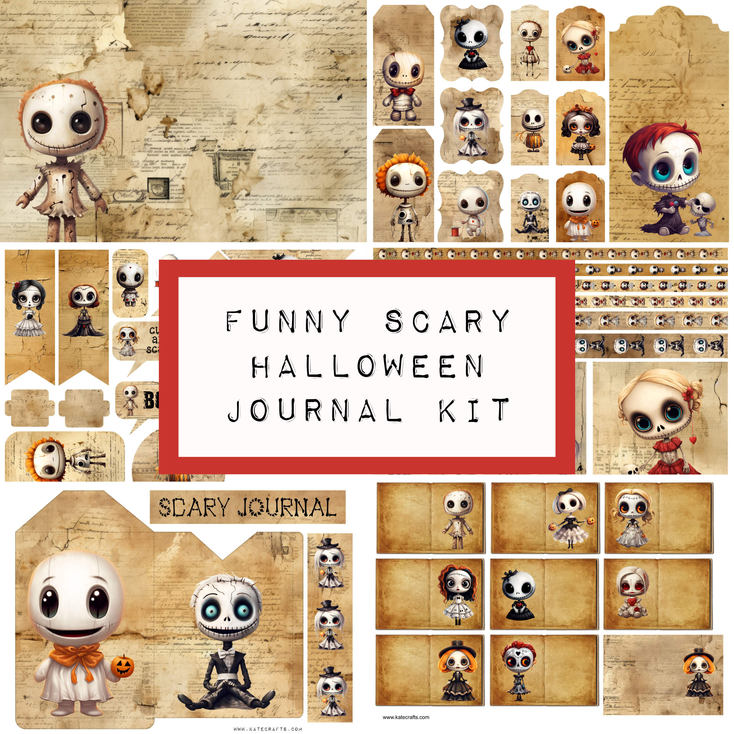 FUNNY SCARY HALLOWEEN Journal Kit 16pages, Digital Junk Journal ...