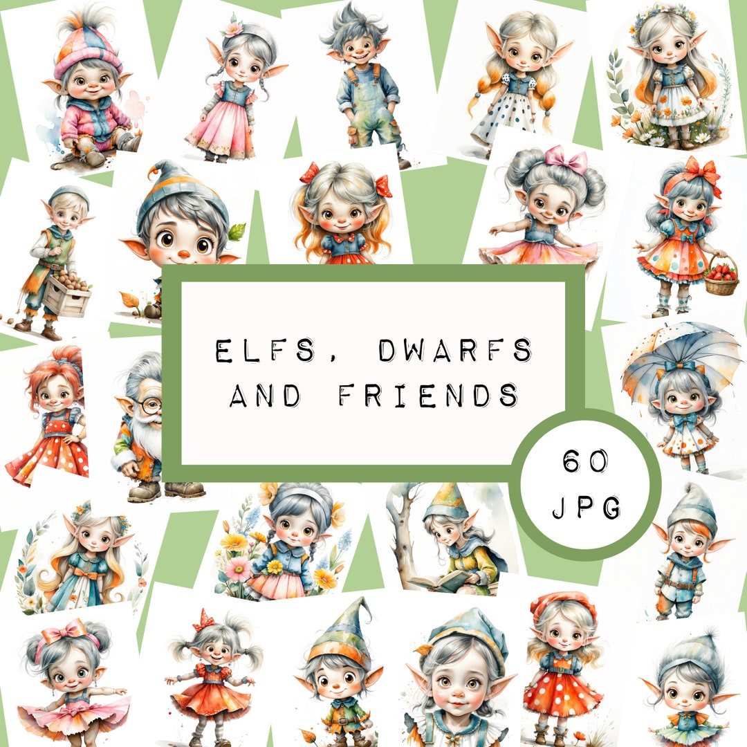 ELFS, DWARFS and Friends 60 AI Jpg Images, Watercolor Style, Elf, Troll ...