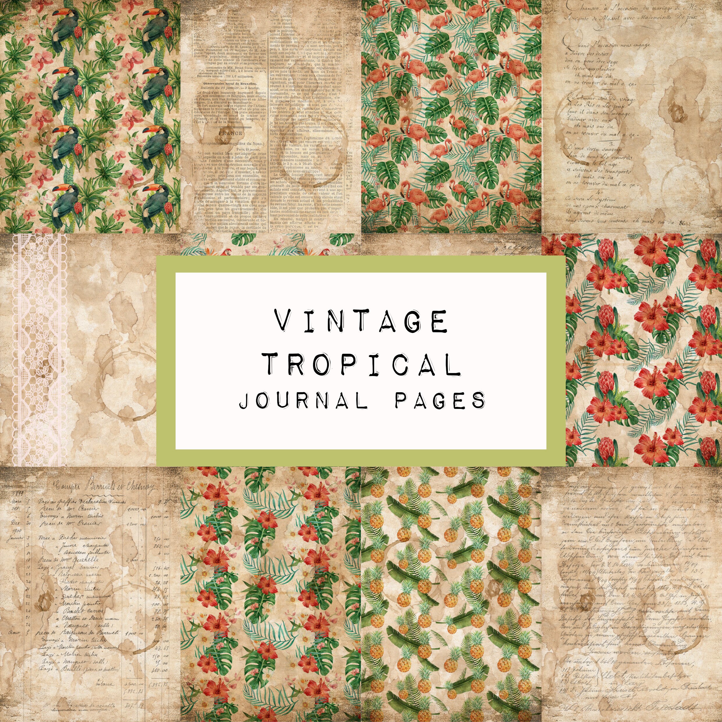 VINTAGE TROPICAL Journal Pages Digital JUNK Journal - Etsy