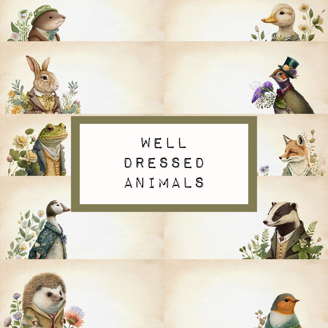 Well DRESSED ANIMALS 10 Journal Pages, Digital Junk Journal Printable ...